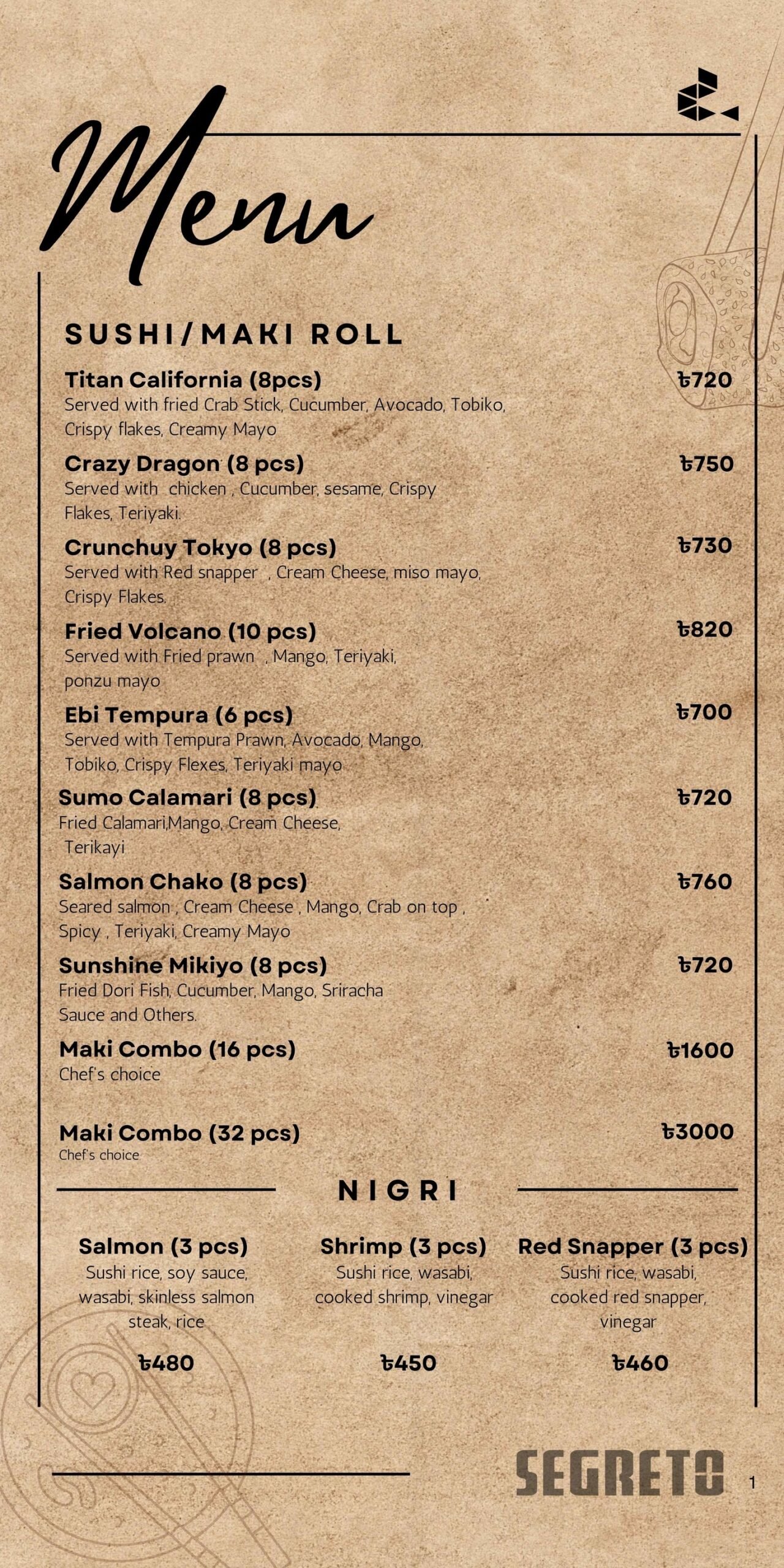 Segreto Menu, Price & Restaurant Location in Mirpur 1 - Shopalian.com