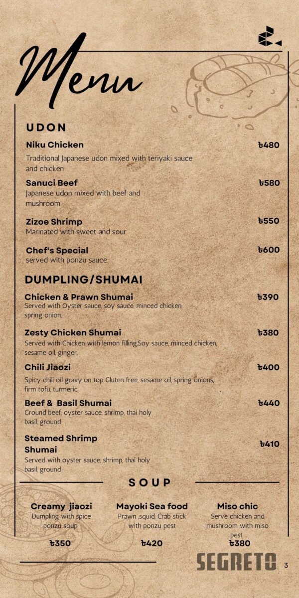 Segreto Menu, Price & Restaurant Location in Mirpur 1 - Shopalian.com