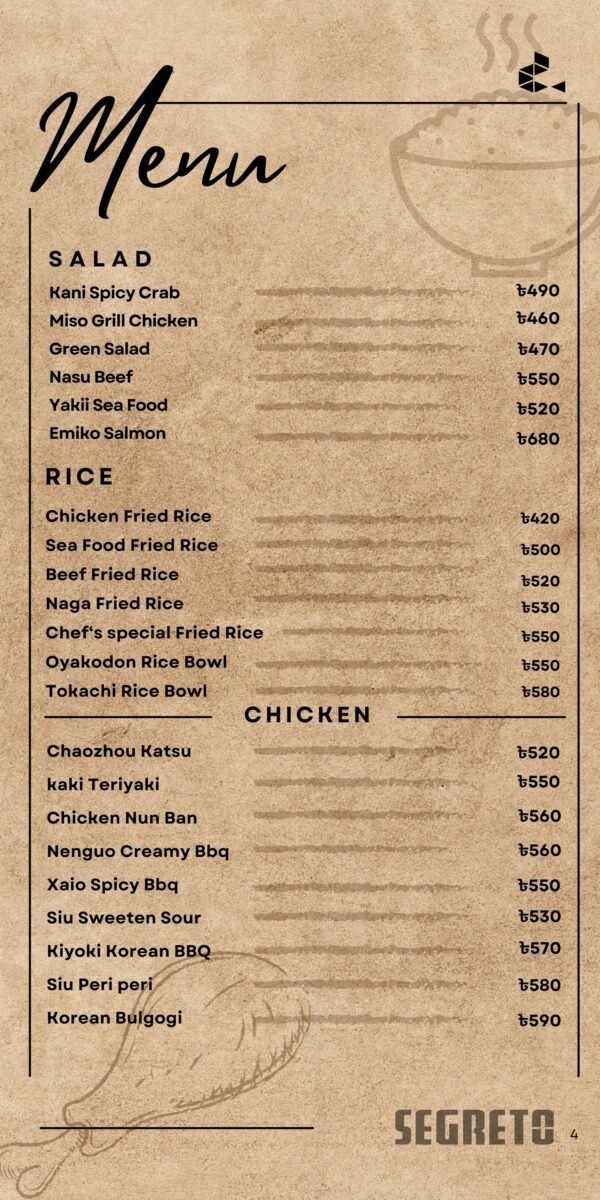 Segreto Menu, Price & Restaurant Location in Mirpur 1 - Shopalian.com