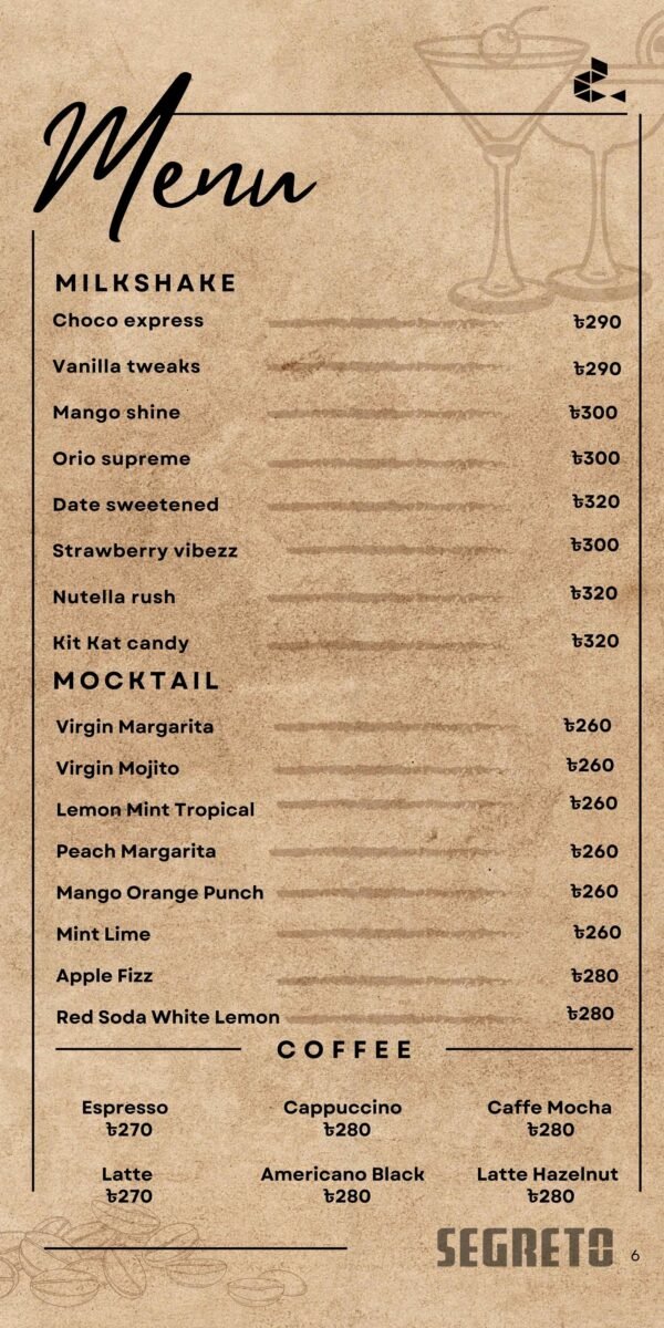 Segreto Menu, Price & Restaurant Location in Mirpur 1 - Shopalian.com